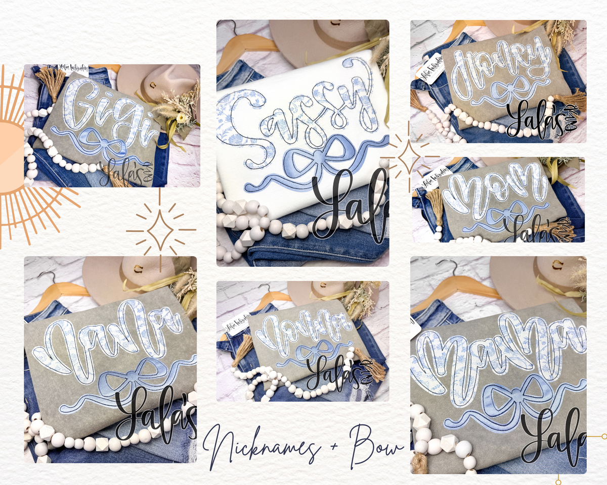 *BUNDLE of 7* Nickname + Bow Bean Stitch Applique Designs ...