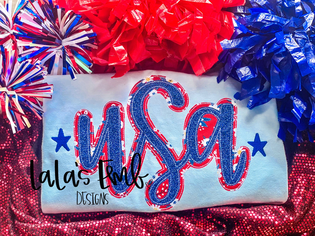 USA-w-Stars Double Stack Applique / Embroidery Design ...