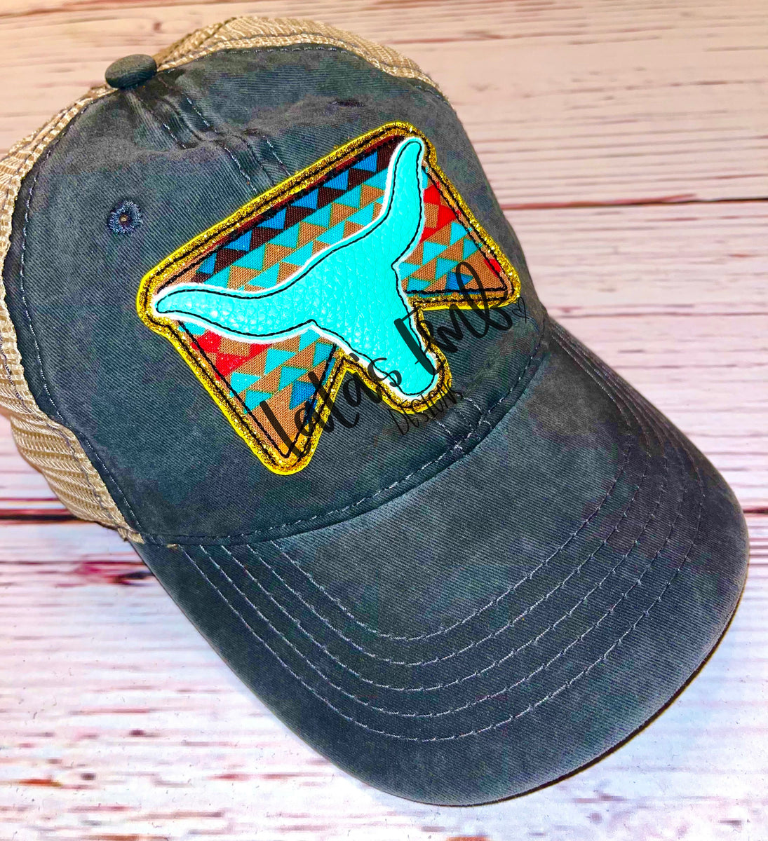 Western Cow Head Warning HAT SIZE Double Stack Applique Design ...